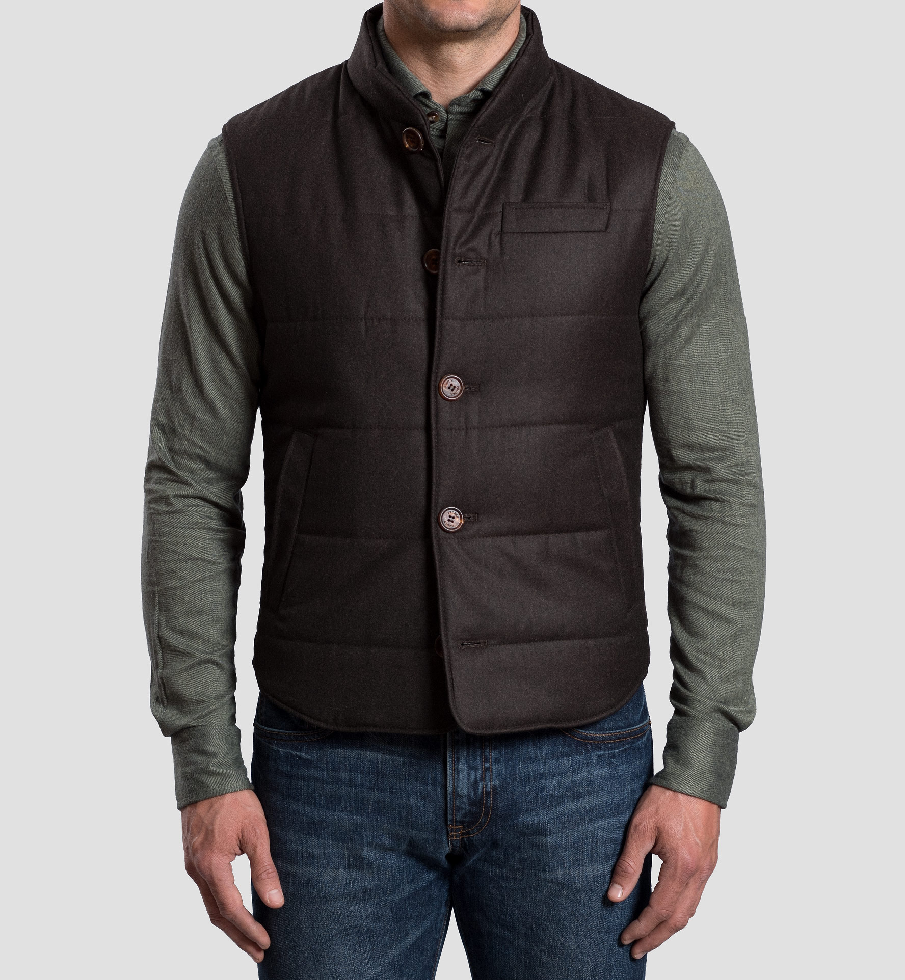 Cortina I Brown Flannel Button Vest by Proper Cloth