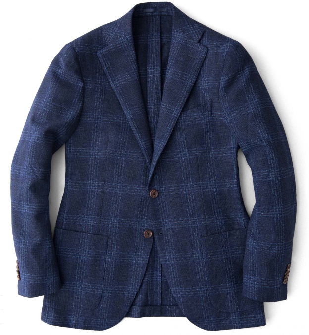 Hudson Navy and Blue Check Textured Wool Jacket by Proper Cloth