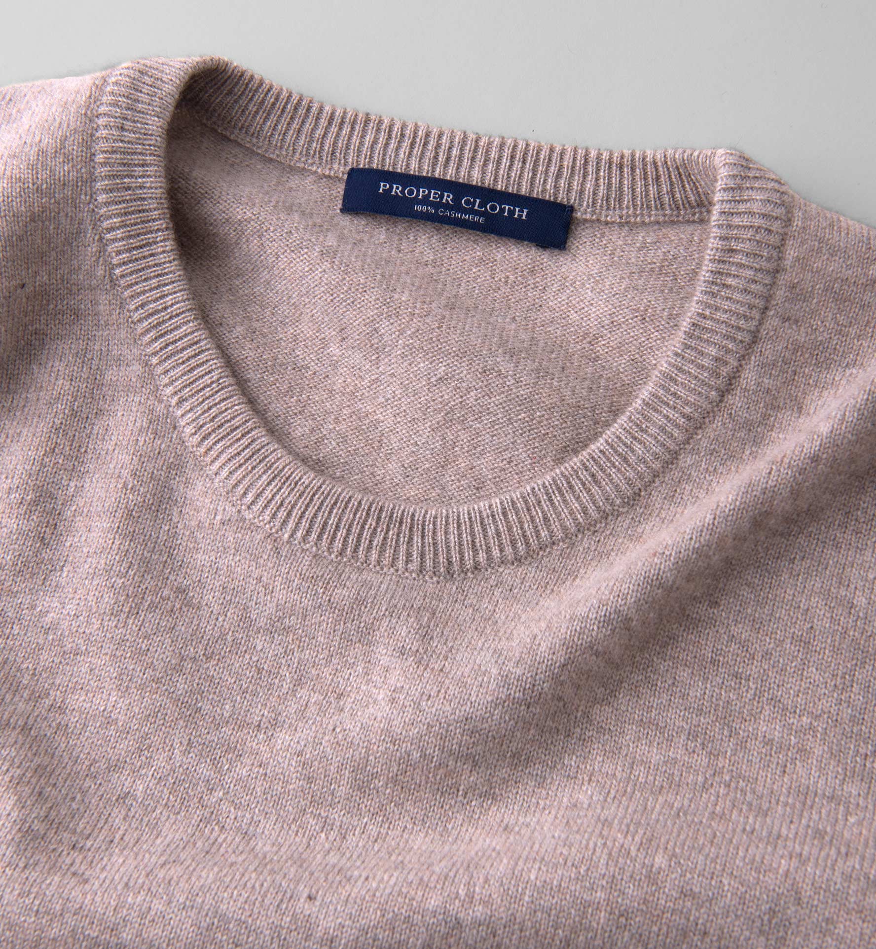 Beige Cashmere Crewneck Sweater by Proper Cloth