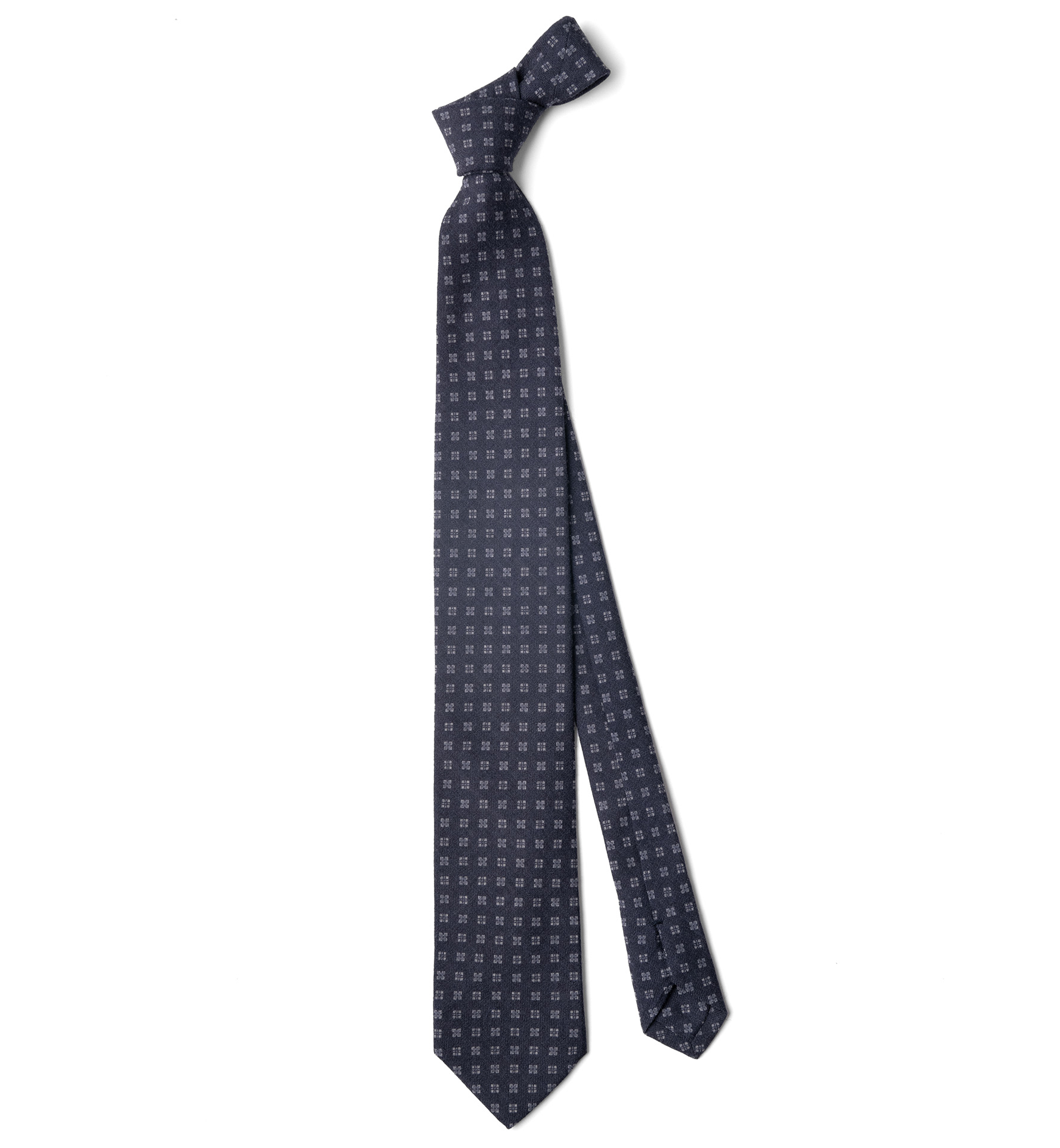 Navy and Grey Printed Wool Tie by Proper Cloth
