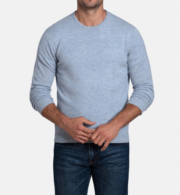 Light Blue Cashmere Crewneck Sweater by Proper Cloth