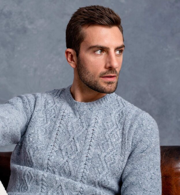 Glacier Donegal Wool and Cashmere Aran Crewneck Sweater by Proper Cloth