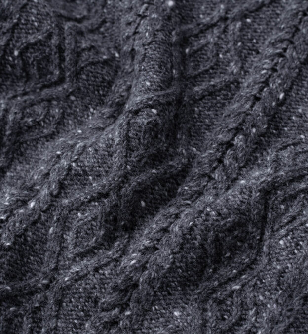 Charcoal Donegal Wool and Cashmere Aran Crewneck Sweater by Proper Cloth