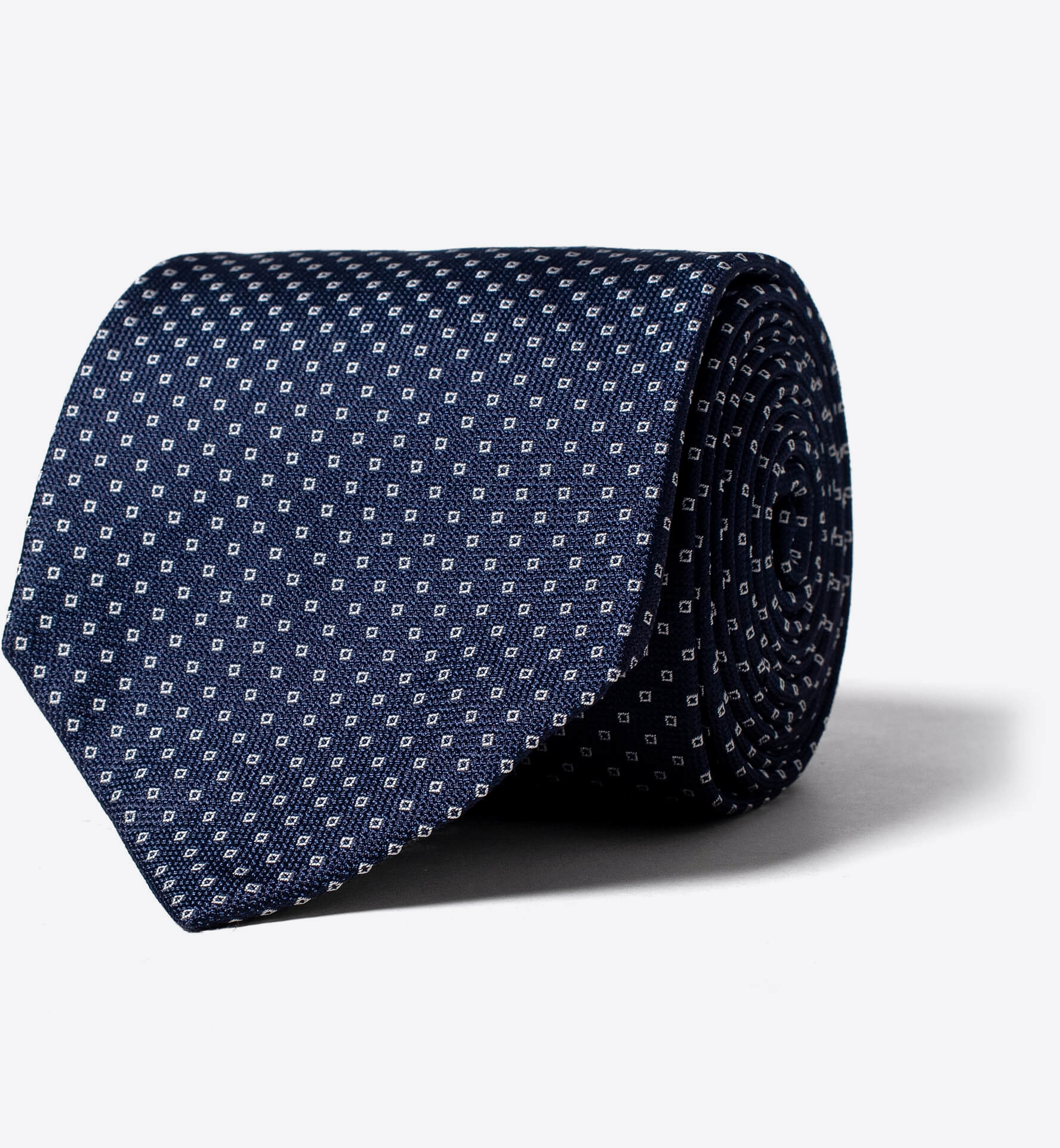 Navy Small Square Print Textured Silk Tie by Proper Cloth