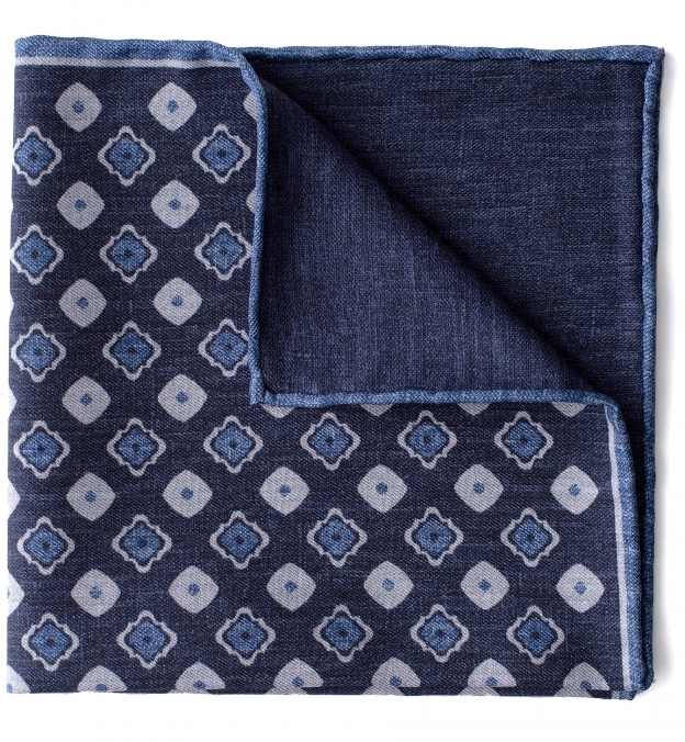 Navy and Light Blue Tile Print Pocket Square by Proper Cloth