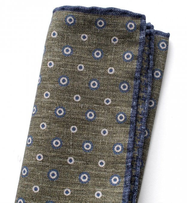 Sage and Navy Dot Print Pocket Square by Proper Cloth