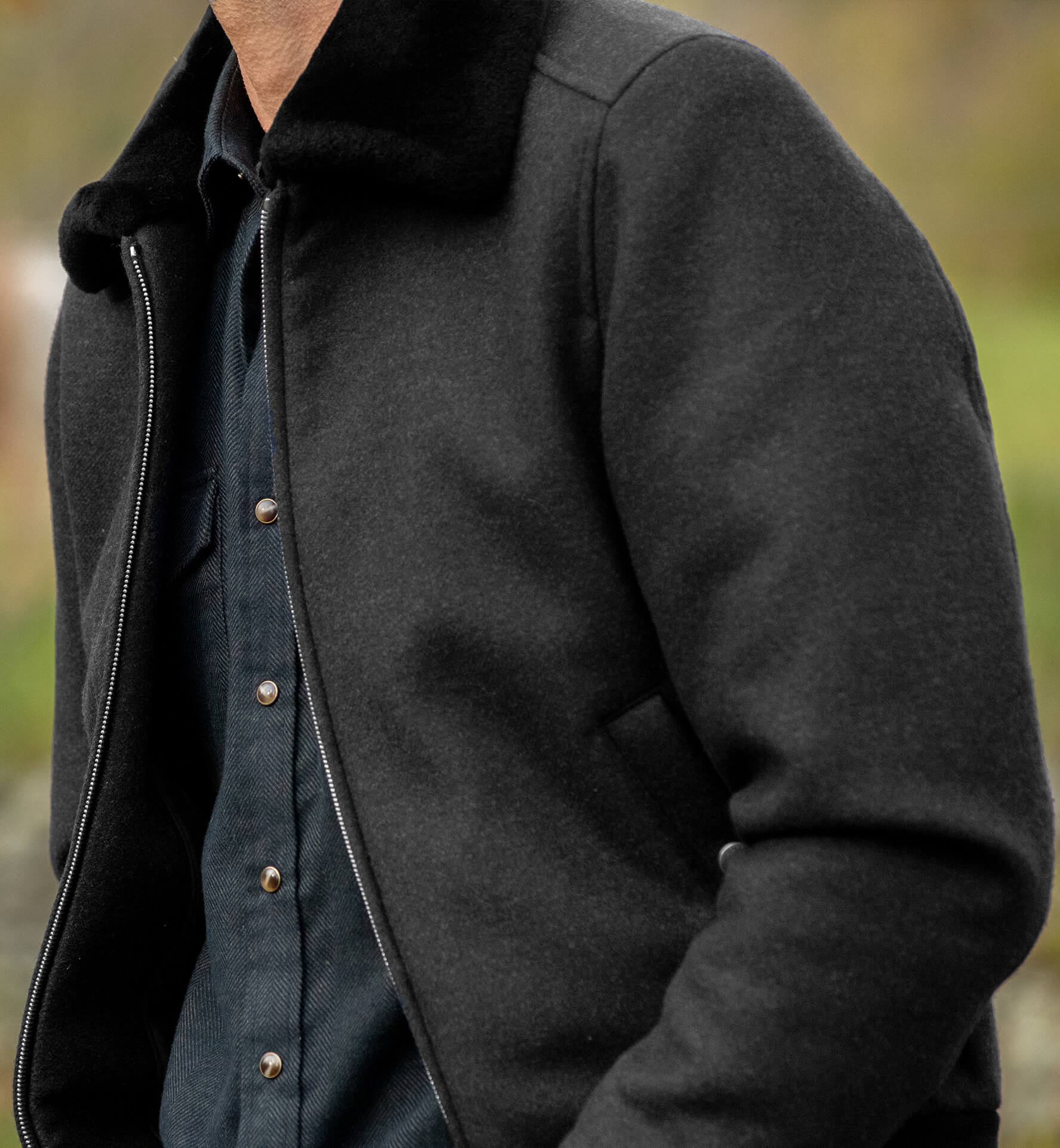 Biella Grey Wool Shearling Collar Flight Jacket by Proper Cloth