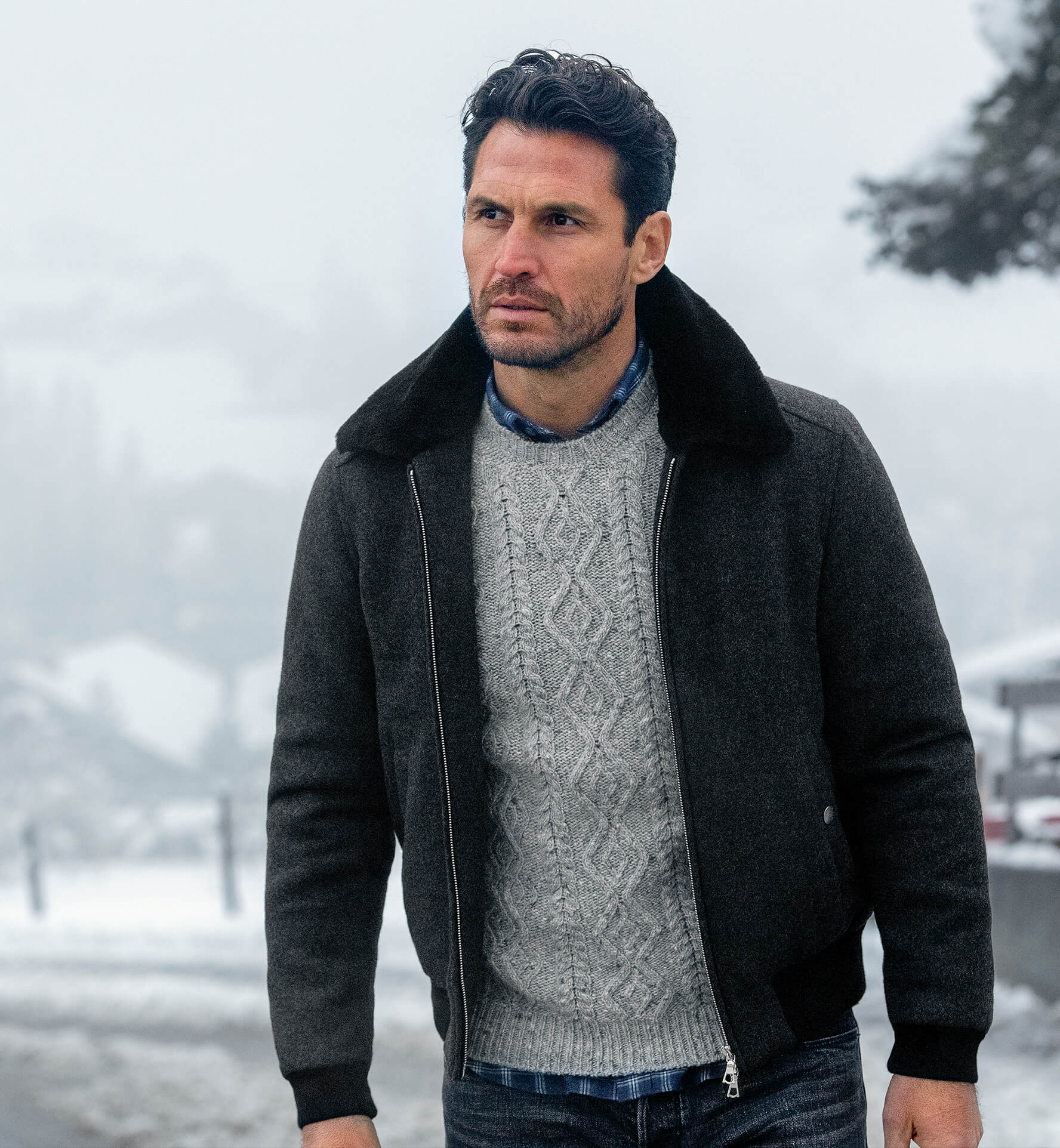 Light Grey Donegal Wool and Cashmere Aran Crewneck Sweater by Proper Cloth