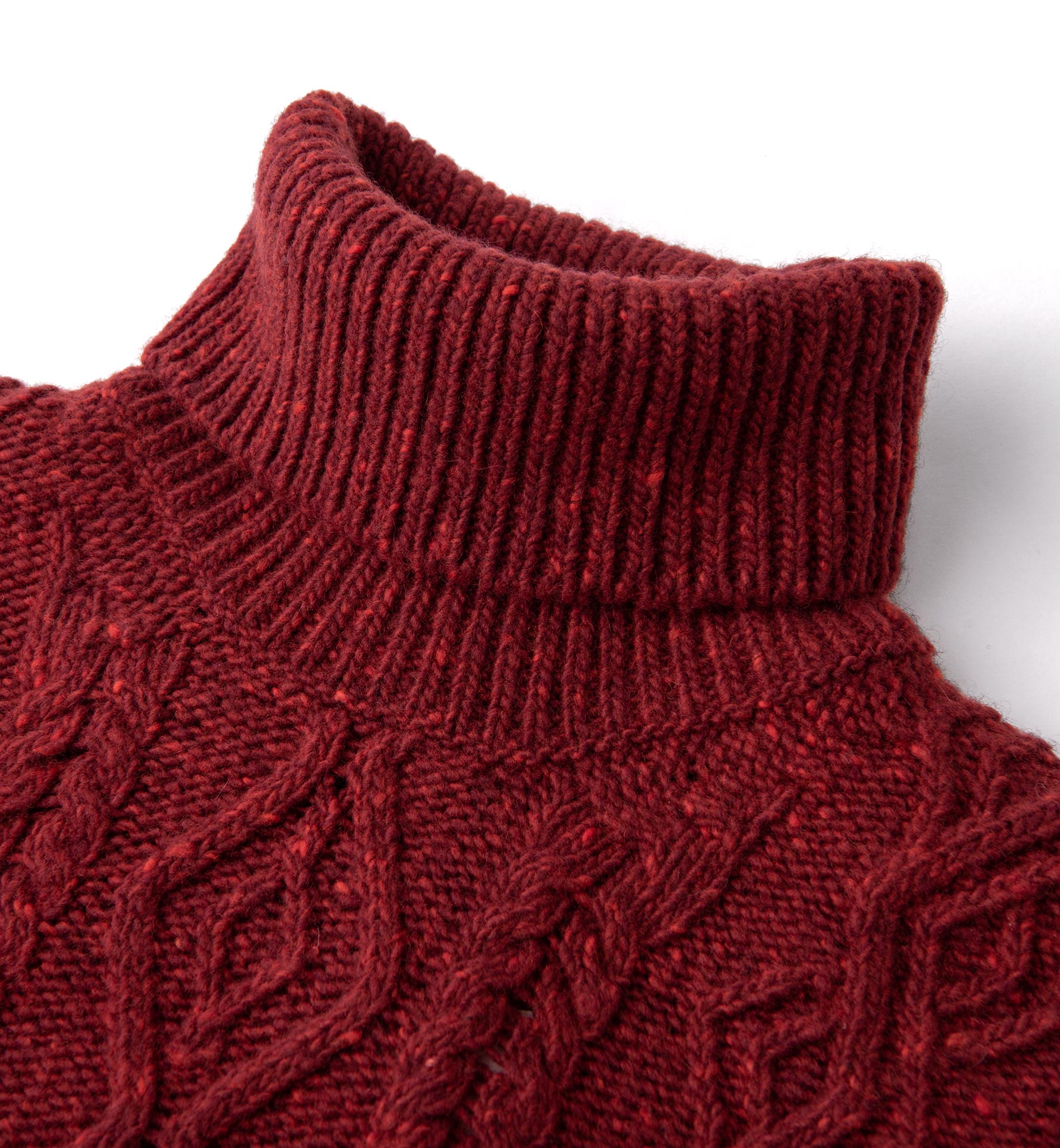 Red Donegal Wool and Cashmere Aran Rollneck Sweater by Proper Cloth