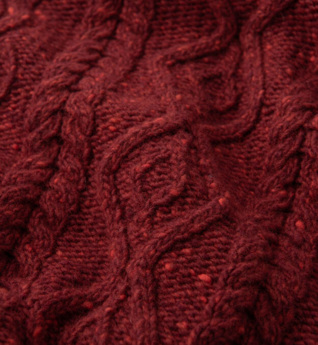 Red Donegal Wool and Cashmere Aran Rollneck Sweater by Proper Cloth