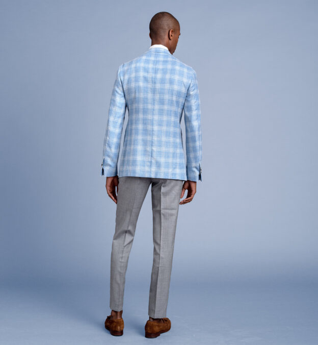 Bedford Light Blue Plaid Wool Blend Jacket - Custom Fit Tailored Clothing