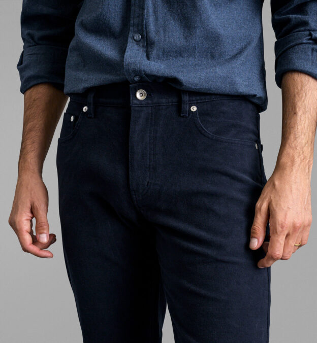 Biella Navy Stretch Moleskin 5-Pocket - Custom Fit Pants