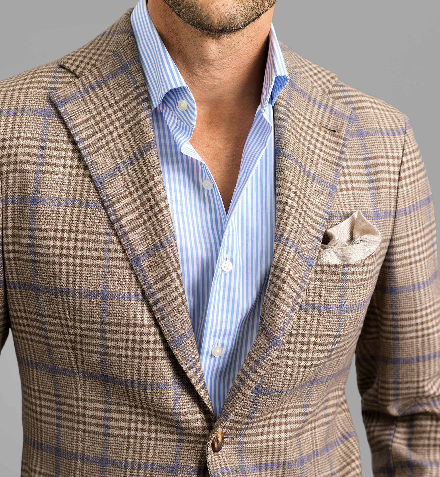 Waverly Beige Prince of Wales Check Wool Jacket - Custom Fit Tailored ...