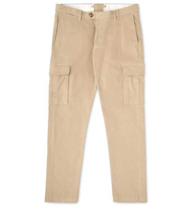 Trento Beige Stretch Corduroy Cargo - Custom Fit Pants