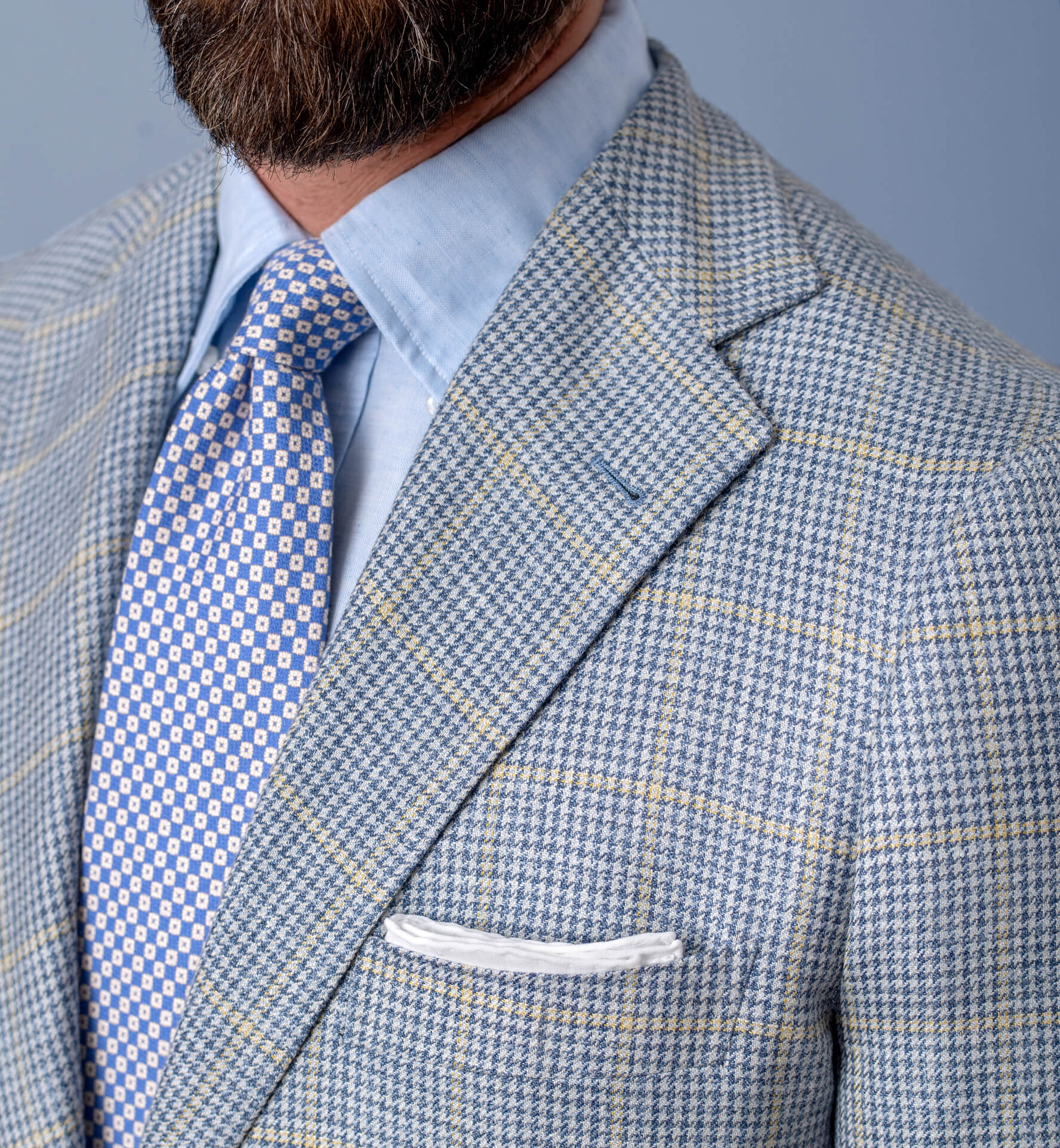 Bedford Light Blue Houndstooth Plaid Summer Blend Jacket - Custom Fit ...