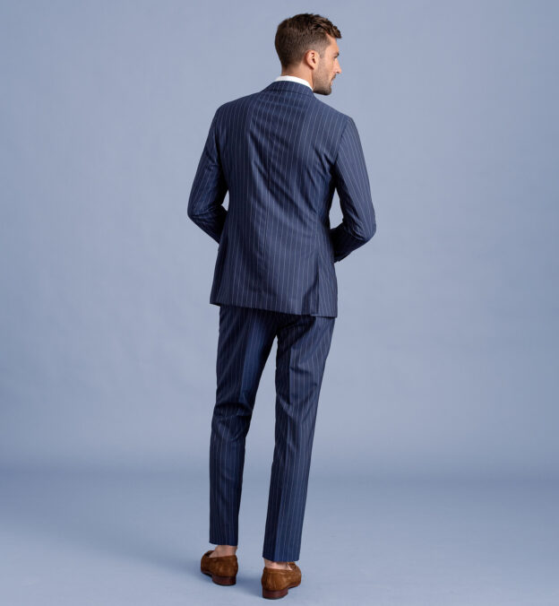 Allen Navy S130s Pinstripe Tropical Wool Suit - Custom Fit Tailored ...