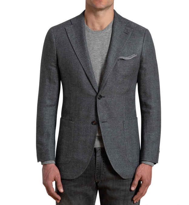 Bedford Grey Linen and Wool Hopsack Jacket - Custom Fit Tailored Clothing