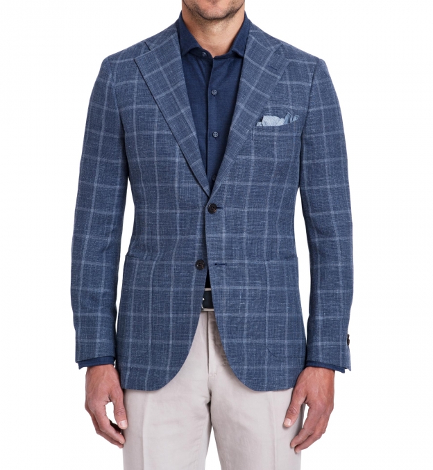 Bedford Slate Blue Windowpane Jacket - Custom Fit Tailored Clothing
