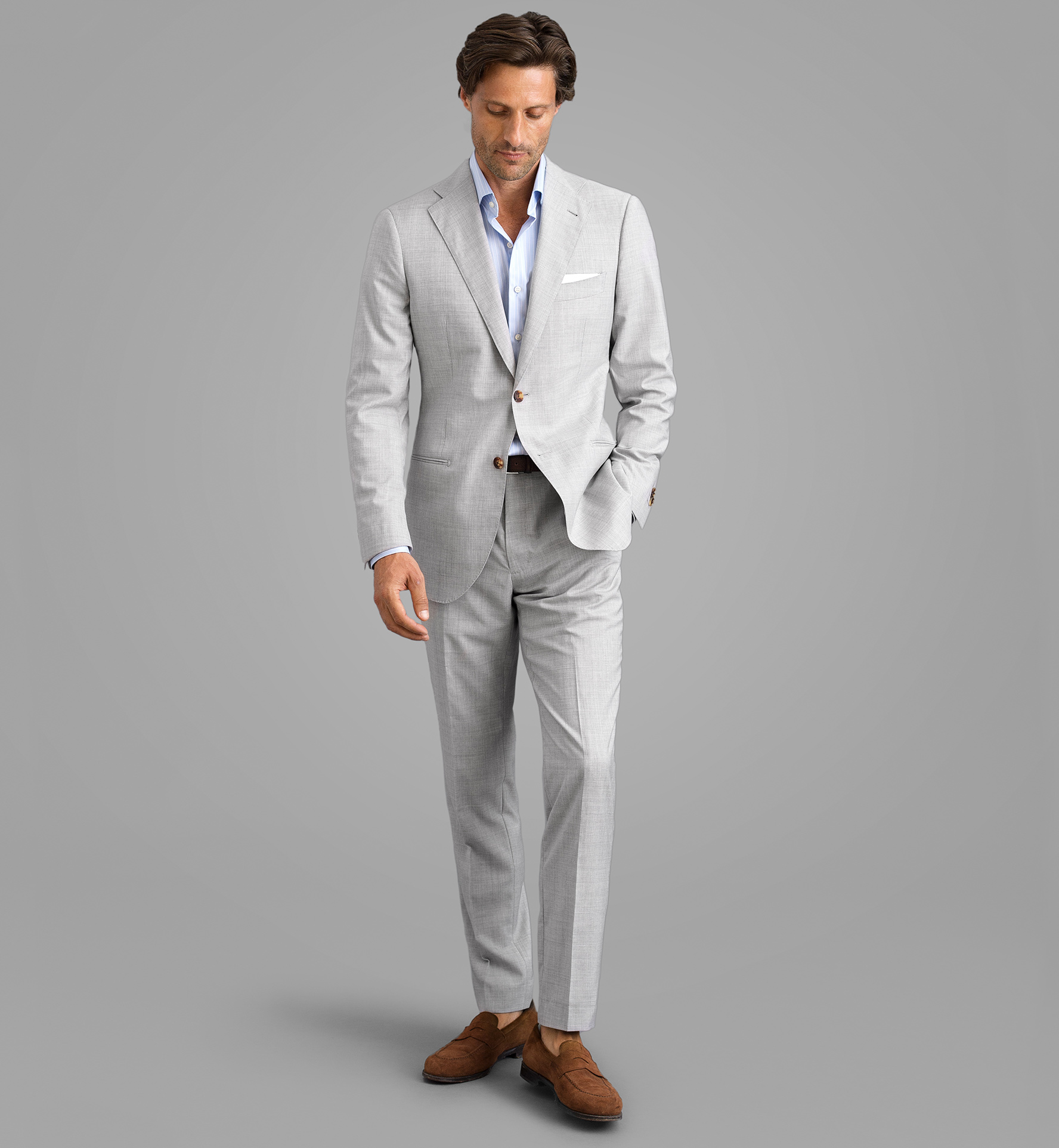 Allen S130s Light Grey Tropical Wool Suit - Custom Fit Tailored Clothing