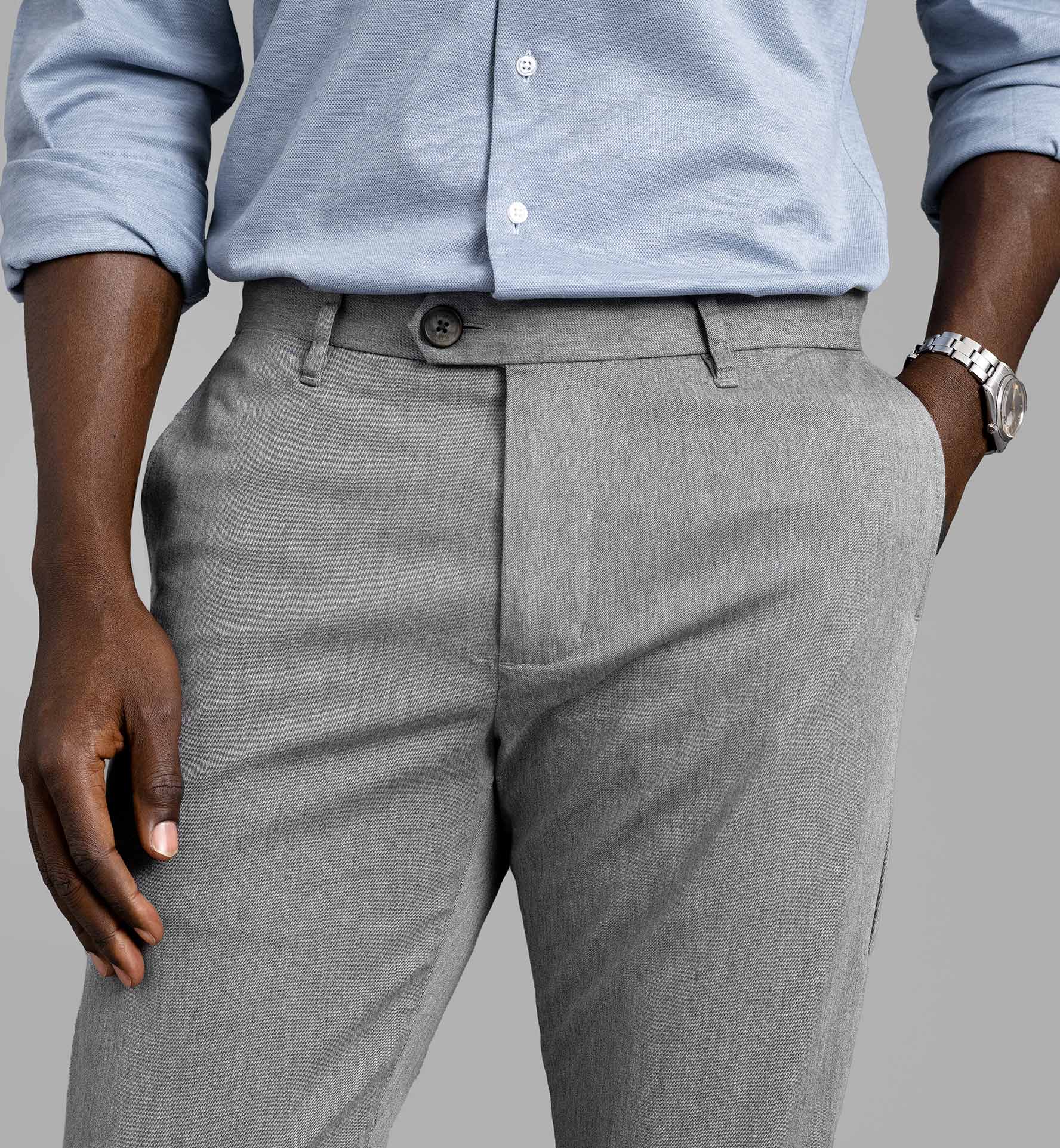 Japanese Grey Melange Stretch Cotton Chino - Custom Fit Pants