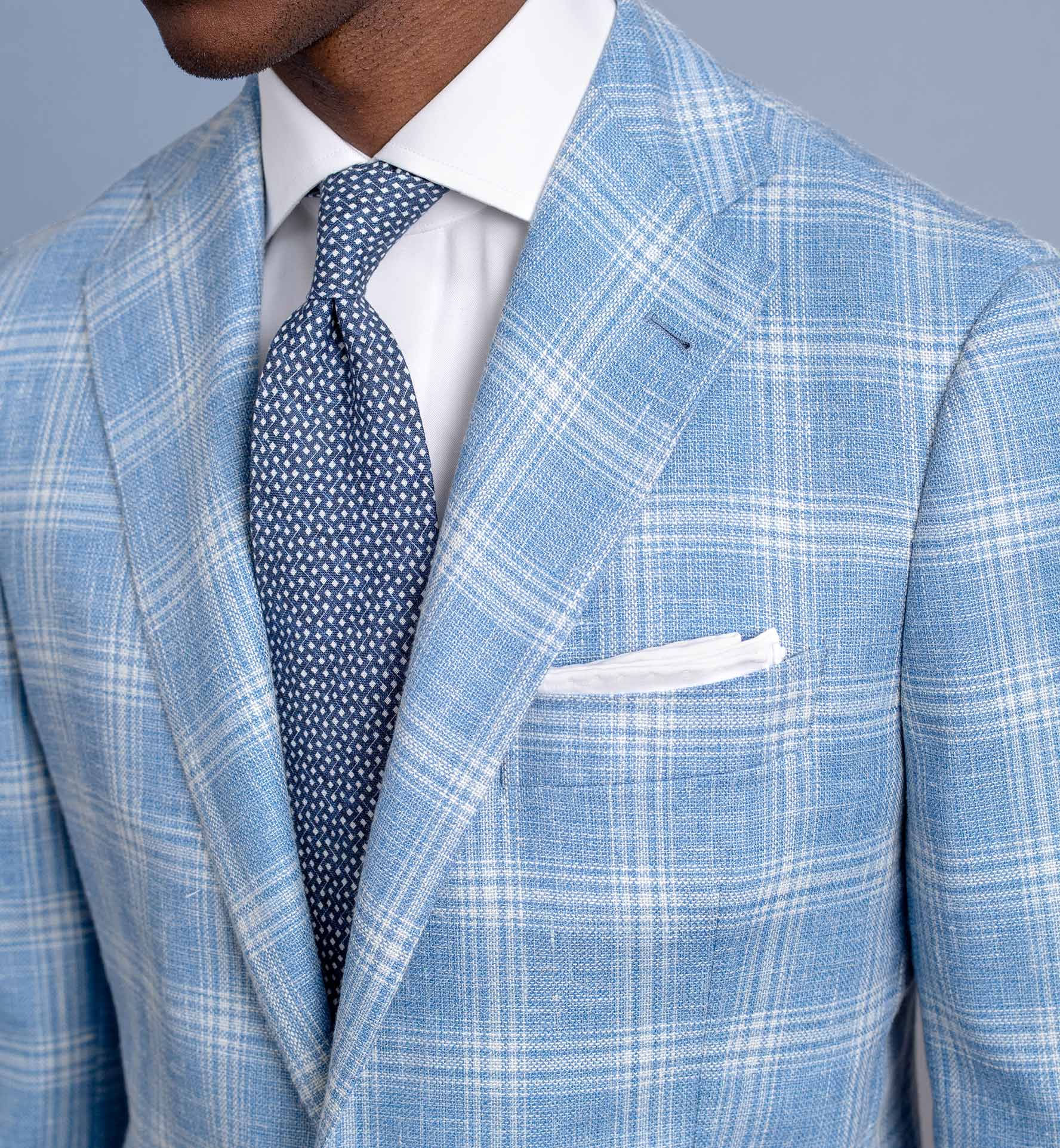 Bedford Light Blue Plaid Wool Blend Jacket - Custom Fit Tailored Clothing