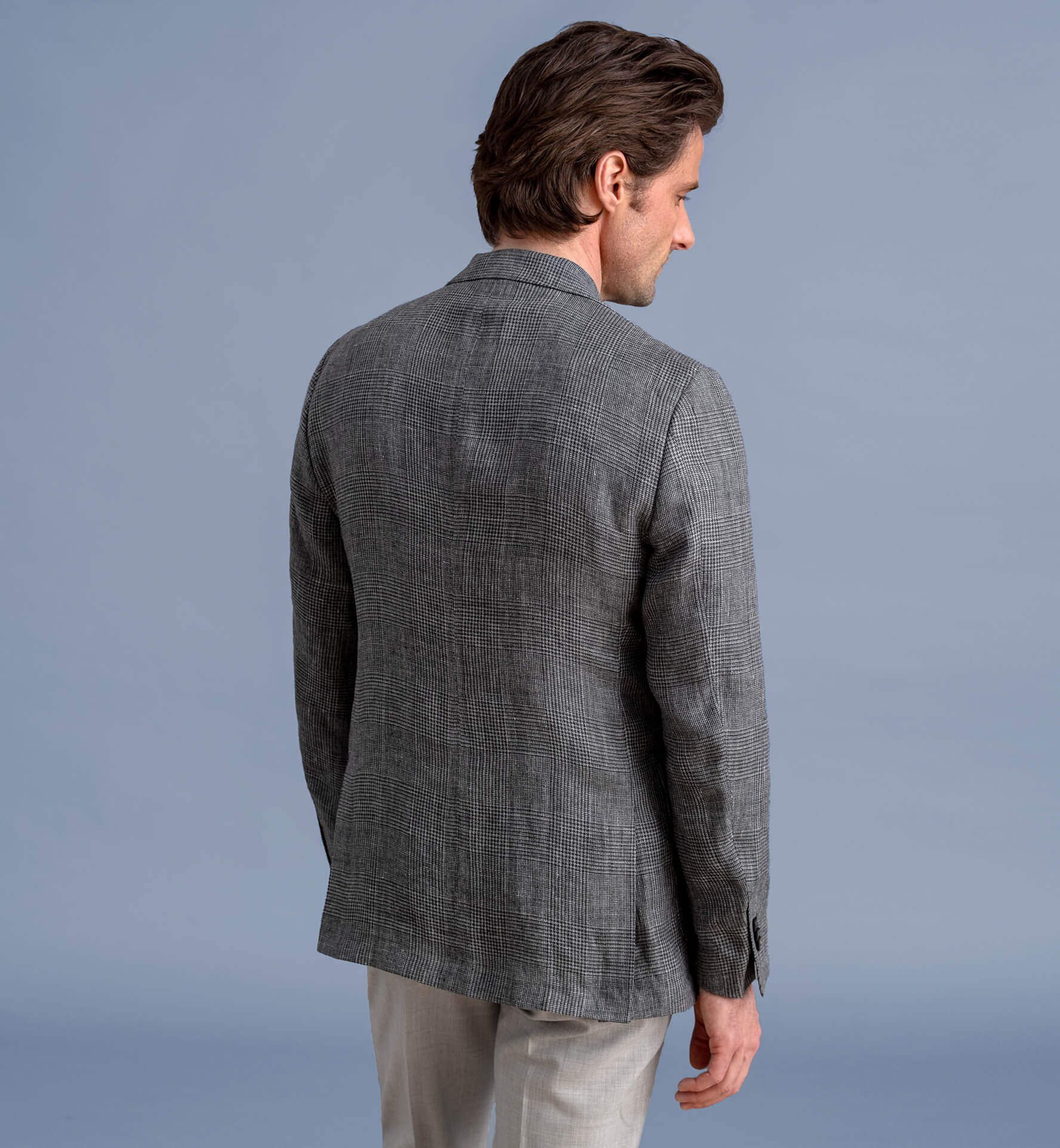 Bedford Grey Melange Glen Plaid Linen Jacket - Custom Fit Tailored Clothing