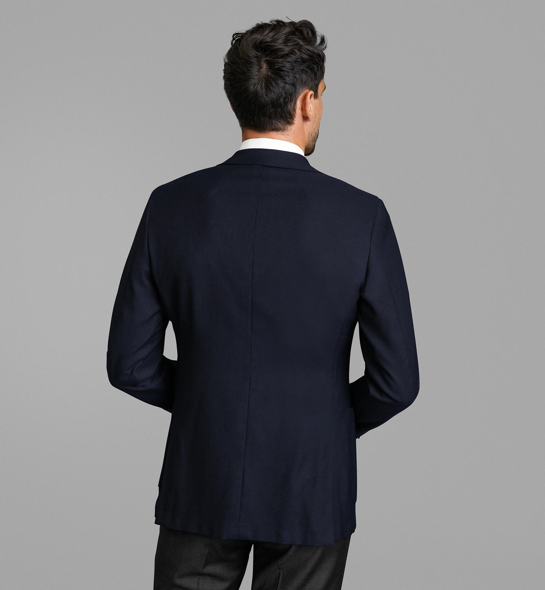 Bedford Navy Wool Hopsack Jacket - Custom Fit Tailored Clothing