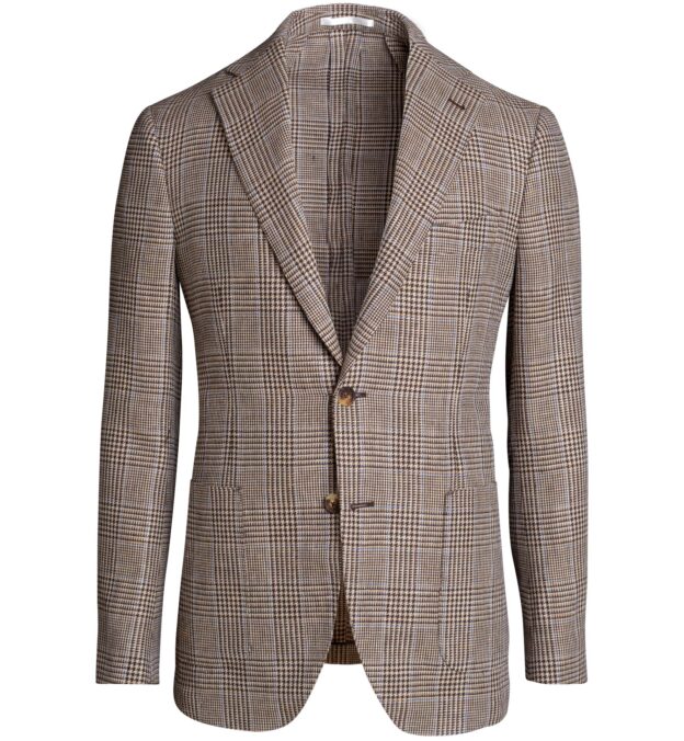Bedford Beige and Light Blue Glen Plaid Wool and Linen Jacket - Custom ...