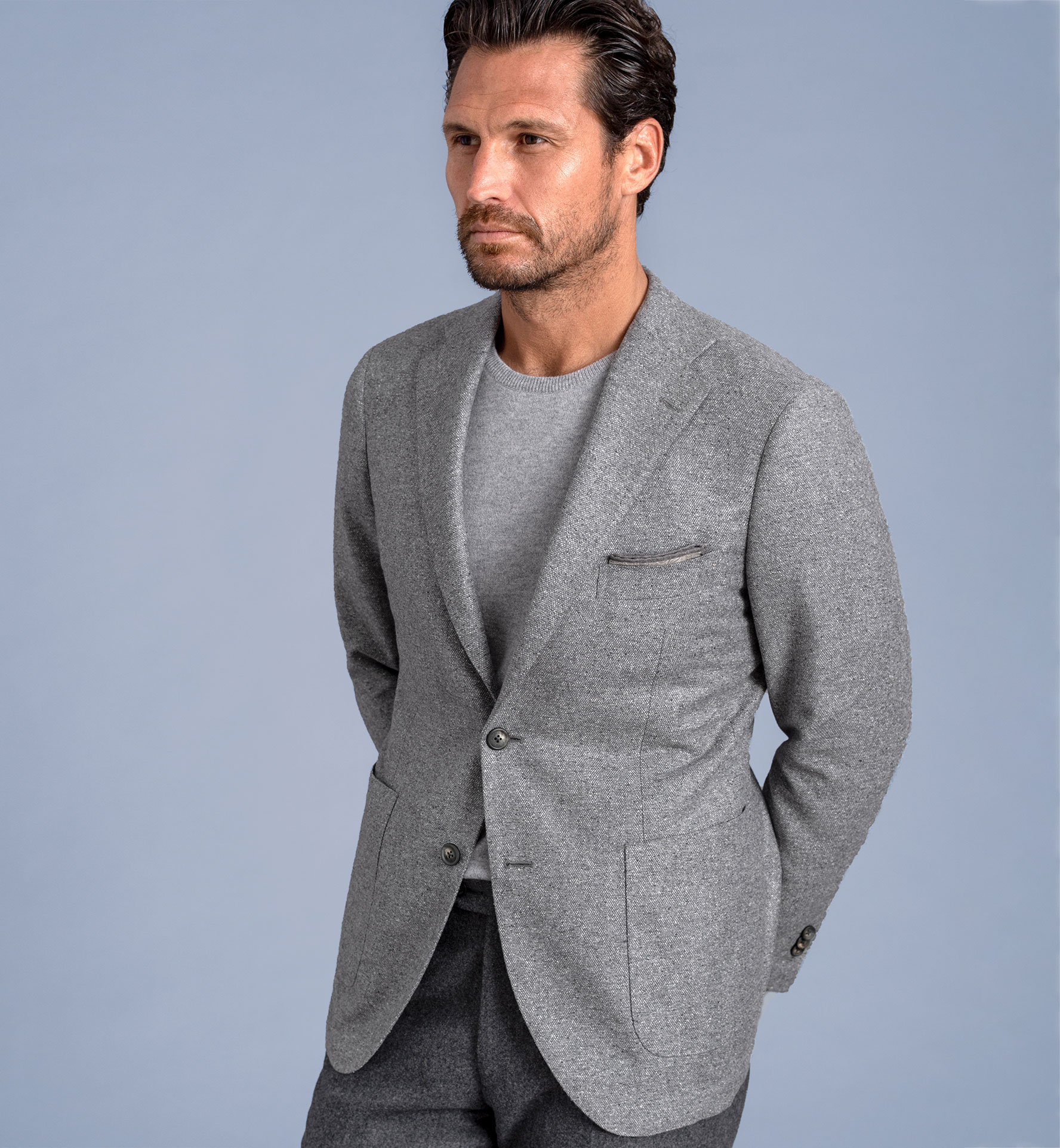 Bedford Light Grey Wool and Silk Flannel Jacket - Custom Fit Tailored ...