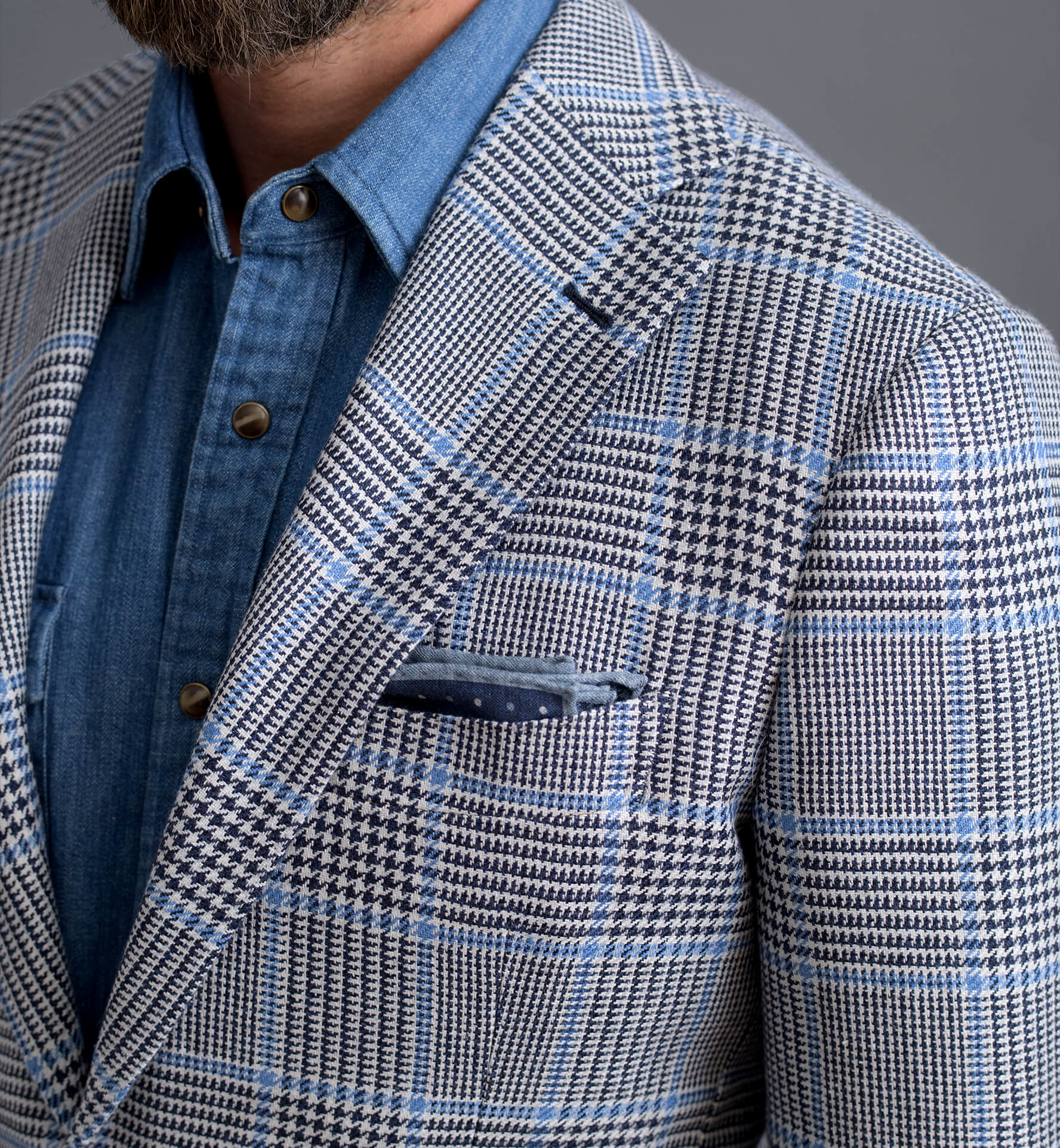 Bedford Light Grey Prince of Wales Check Jacket - Custom Fit Tailored ...