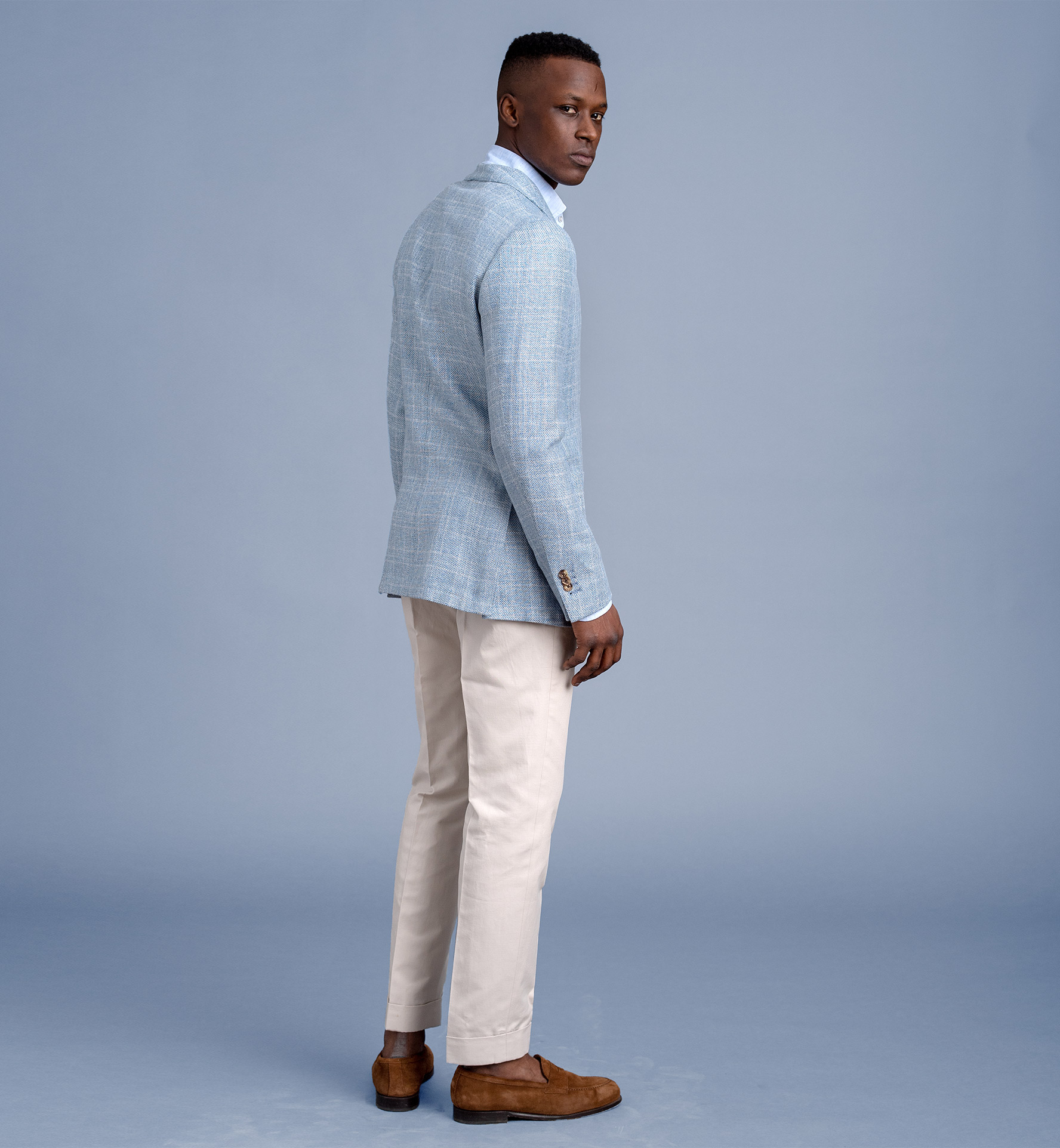 Bedford Light Blue Plaid Summer Blend Jacket - Custom Fit Tailored Clothing