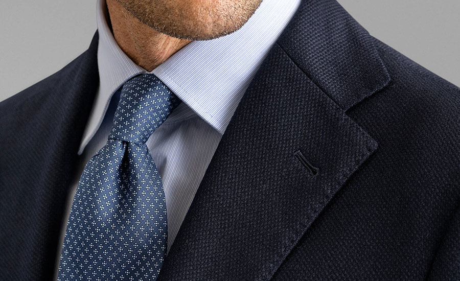 Bedford Navy Wool Flannel Basketweave Jacket - Custom Fit Tailored Clothing