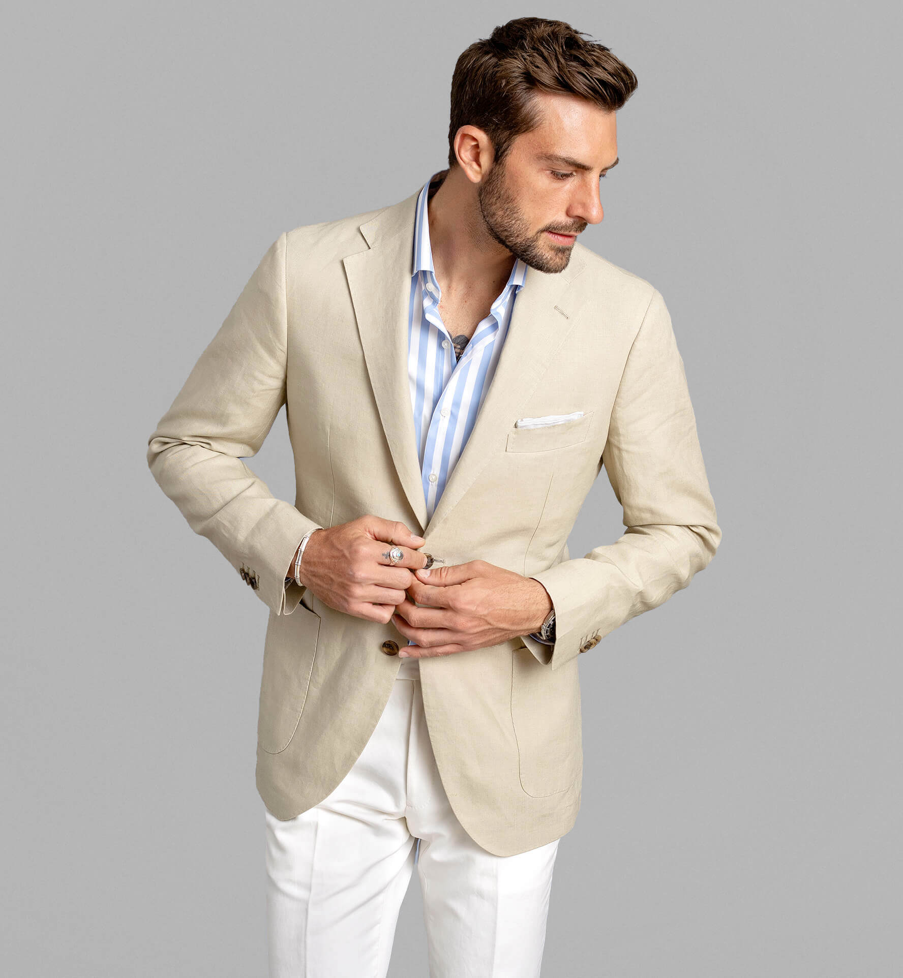 Bedford Beige Irish Linen Jacket - Custom Fit Tailored Clothing