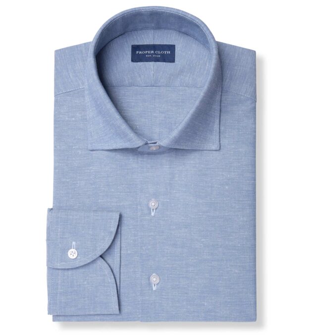 Portuguese Faded Blue Organic Cotton and Linen Blend Shirt by Proper Cloth