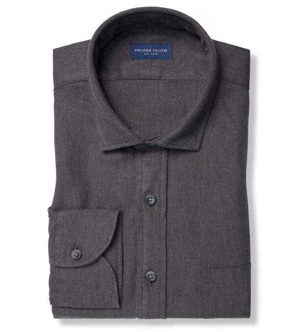 Sun Washed Faded Black Cotton and Linen Twill Shirt by Proper Cloth