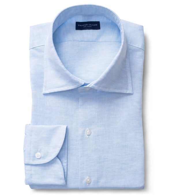 Portuguese Light Blue Cotton Linen Blend Fitted Shirt Shirt by Proper Cloth