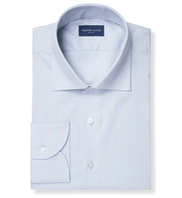 Non-Iron Stretch Light Grey and Blue Small Check Shirt by Proper Cloth
