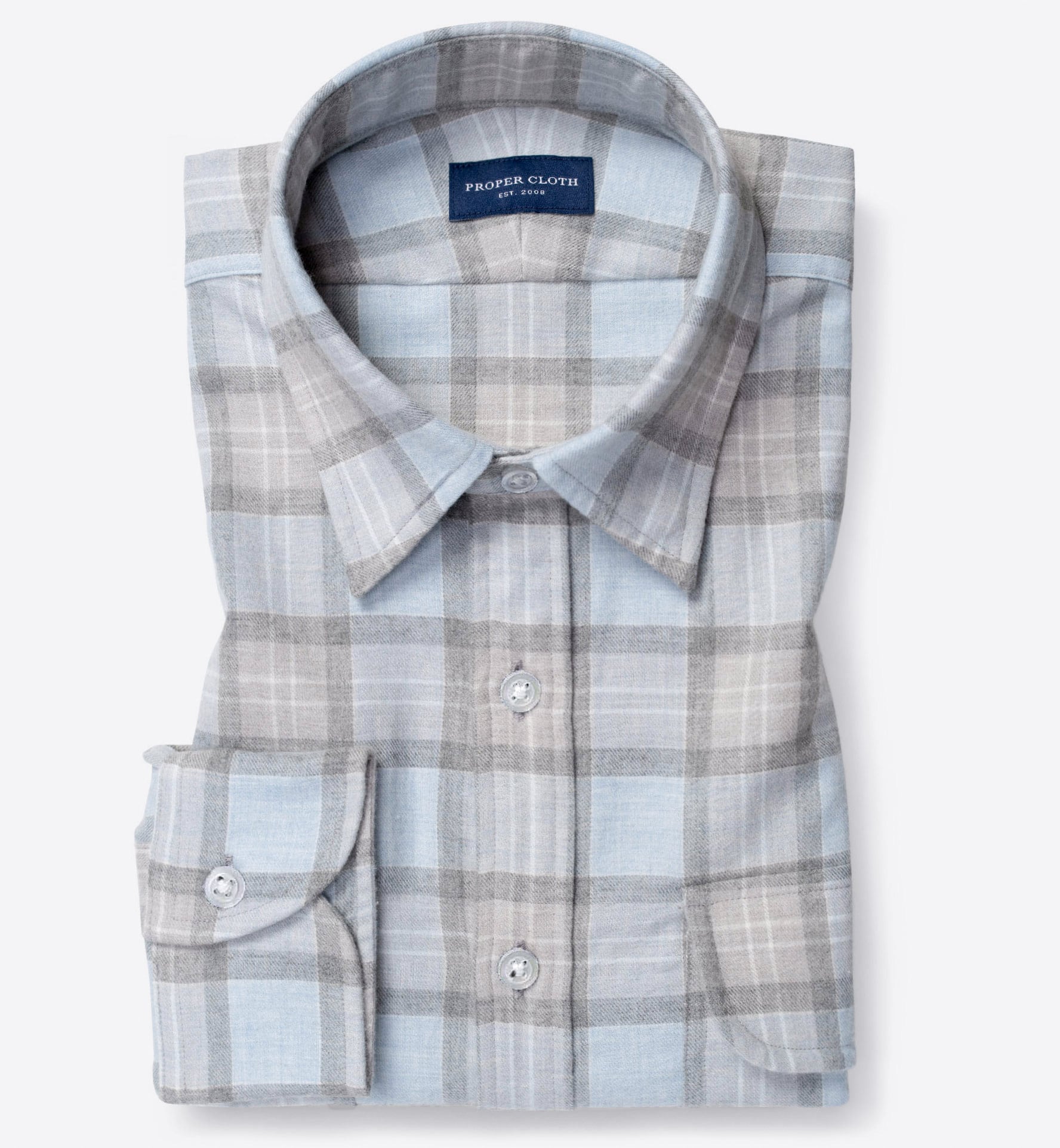 Glacier and Light Grey Plaid Cotton and Wool Flannel by Proper Cloth