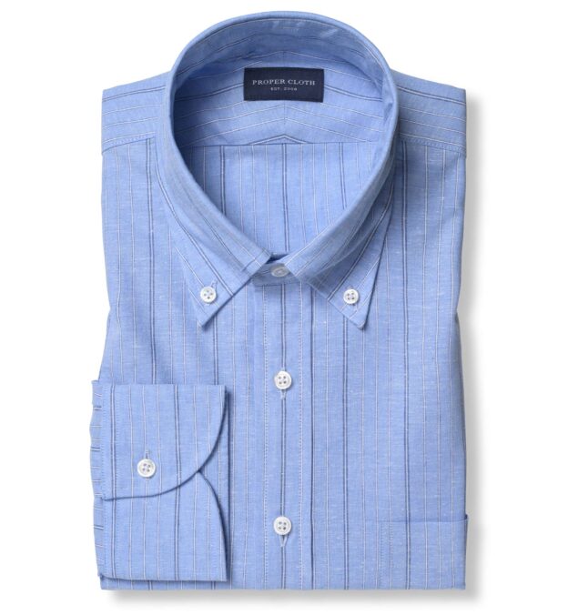 Light Blue Cotton Linen Multi Stripe Shirt by Proper Cloth