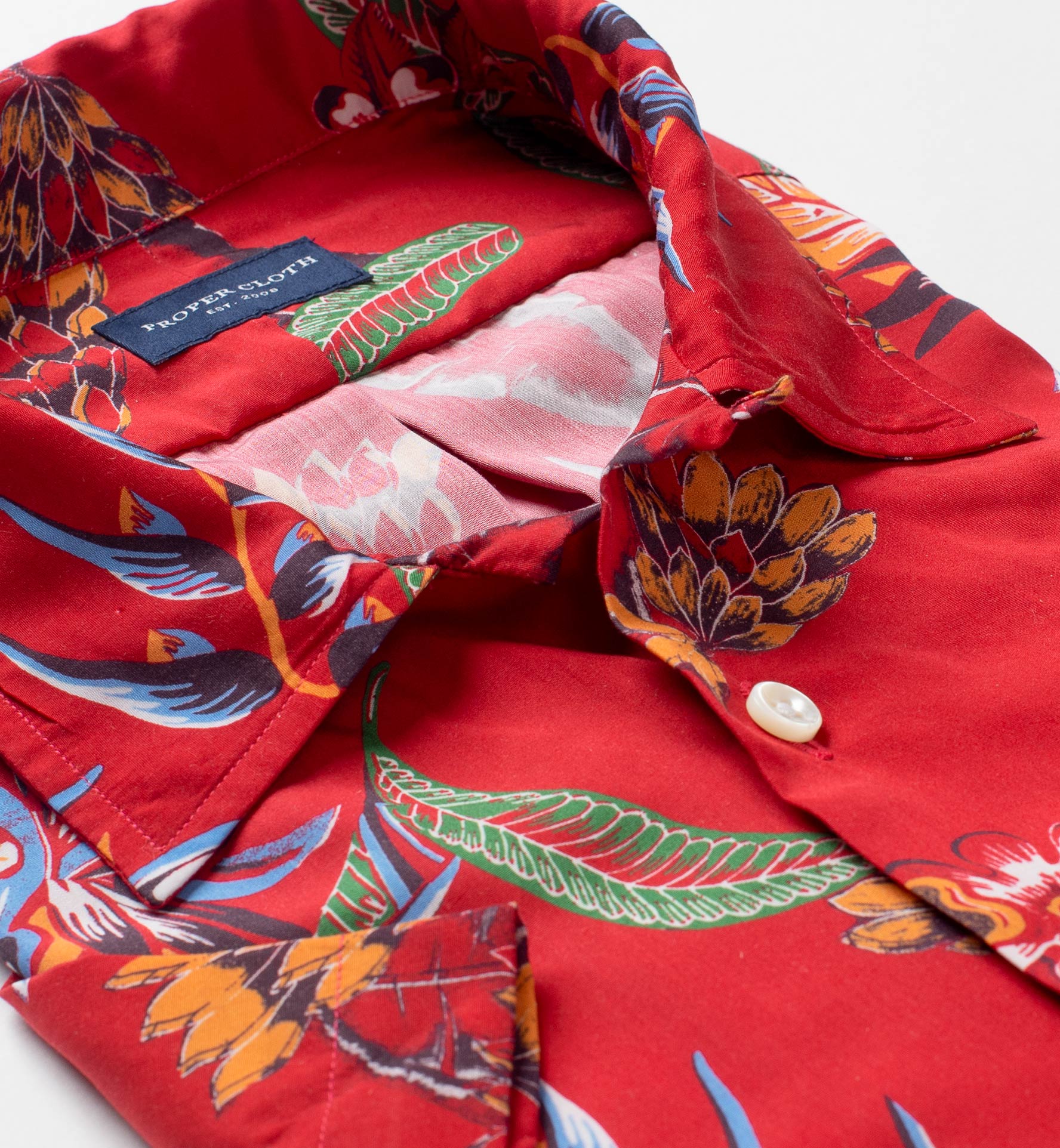 Albini Red Aloha Print Tencel Short Sleeve Shirtby Proper Cloth