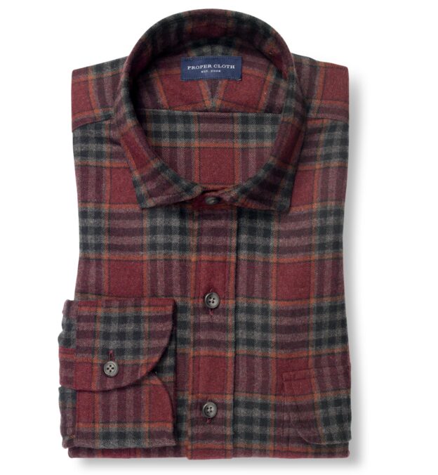 Canclini Red and Grey Plaid Beacon Flannel Shirt by Proper Cloth