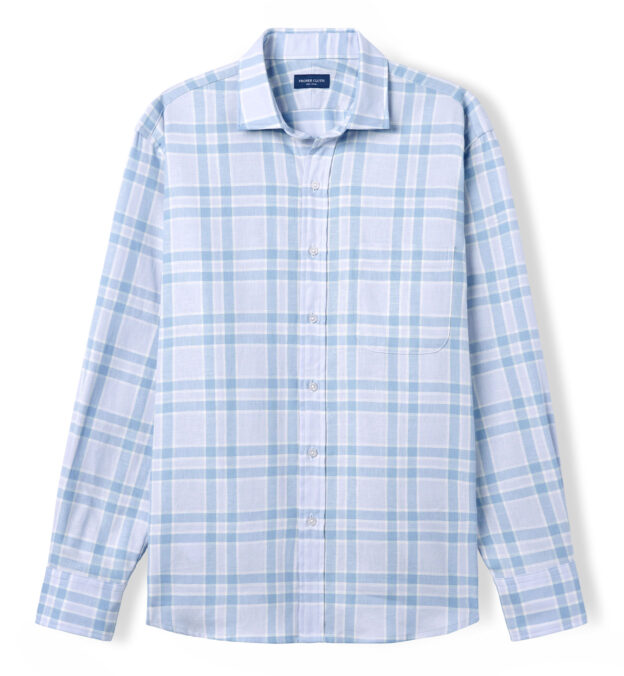 Mesa Light Blue Cotton and Linen Large Plaid Shirt by Proper Cloth