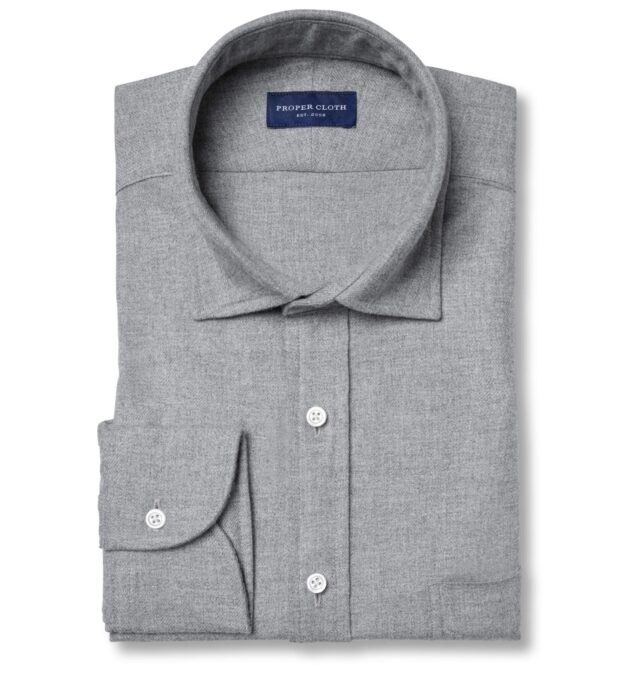 Kenmare Light Grey Melange Twill Flannel Shirt by Proper Cloth