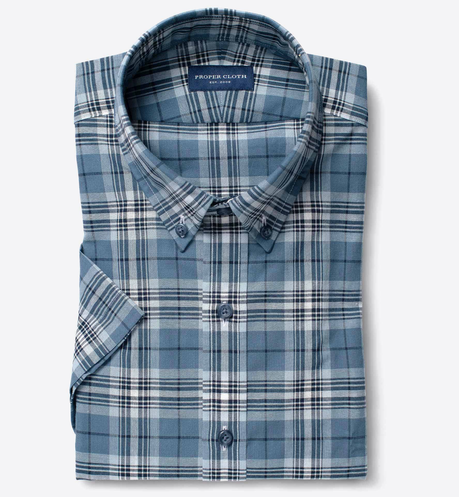 Slate Plaid Indian Madras Short Sleeve Shirtby Proper Cloth