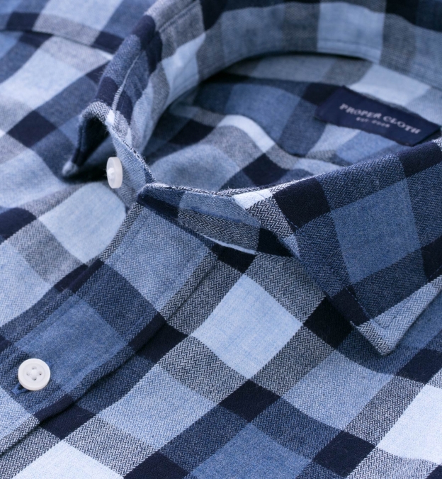 Light Blue Large Plaid Flannel Custom Dress Shirt by Proper Cloth