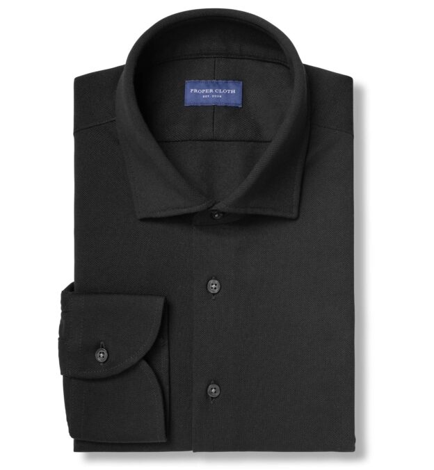 Canclini Black Easy Care Knit Pique Shirt by Proper Cloth