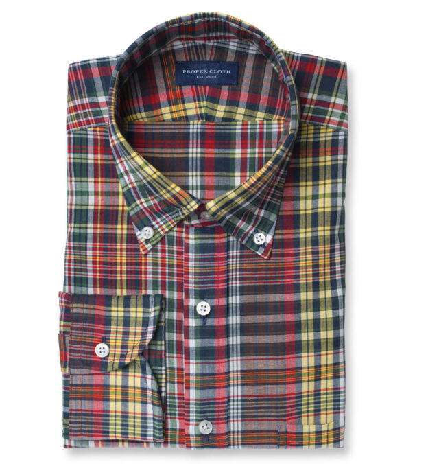 Red Green and Navy Indian Madras Shirts by Proper Cloth