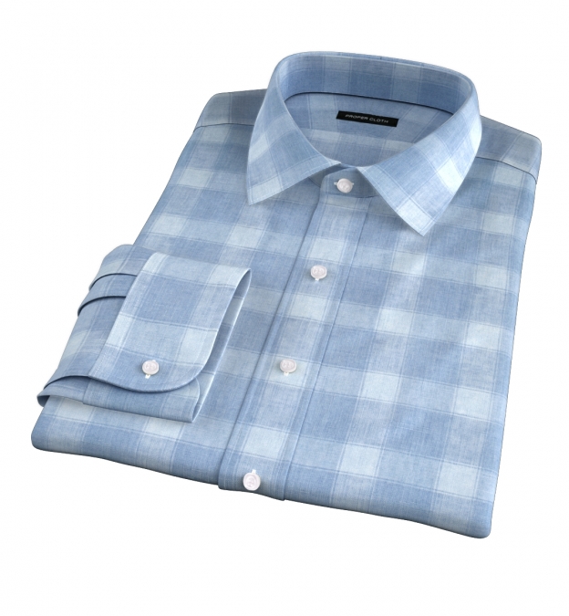 Light Blue Linen Plaid Fitted Dress Shirt Shirt by Proper Cloth