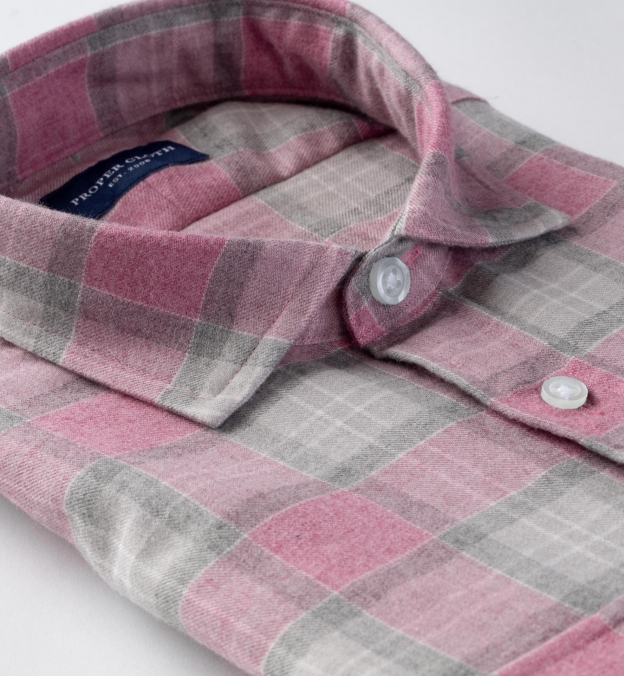Faded Rose and Grey Plaid Cotton and Wool Flannel by Proper Cloth