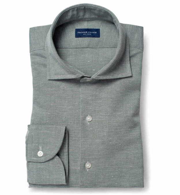 Thomas Mason Washed Sage Melange Cotton Linen Oxford Shirt by Proper Cloth